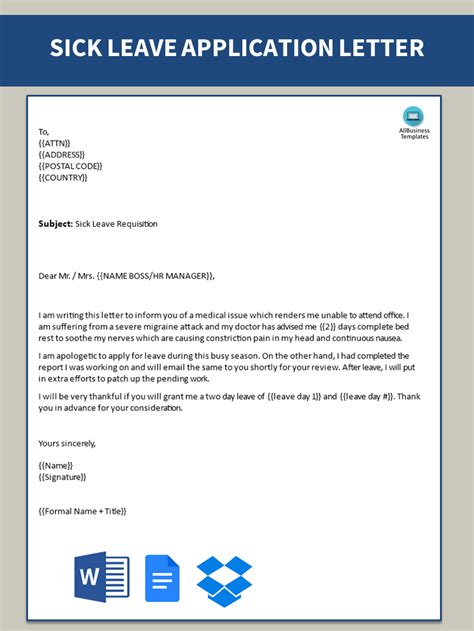 Kostenloses Sick Leave Application Letter