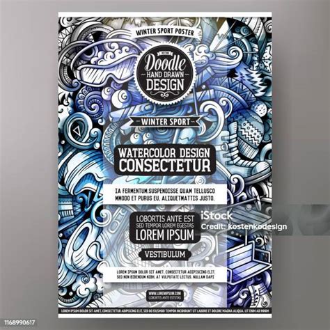 겨울 스포츠 낙서 포스터 디자인입니다 스키 리조트 간판 템플릿입니다 0명에 대한 스톡 벡터 아트 및 기타 이미지 0명 3차원 형태 간판 Istock