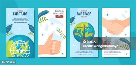 세계 공정 무역의 날 소셜 미디어 스토리 플랫 만화 손으로 그린 템플릿 일러스트 레이 션 벡터에 대한 스톡 벡터 아트 및 기타