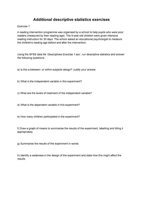 Additional Descriptive Statistics Exercises Additional Descriptive