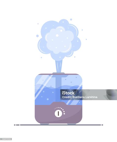 가습기 공기 아이콘 가정용 초음파 정화기 소기후 건강한 습도 집이나 사무실을 위한 장비 평면 만화 스타일의 현대 벡터 일러스트레이션 가습기에 대한 스톡 벡터 아트 및 기타