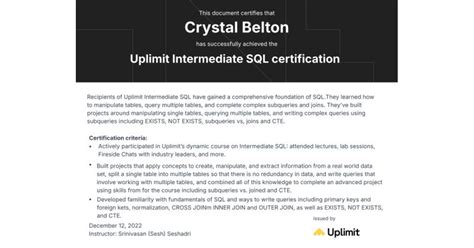 Crystal Belton On Linkedin Intermediate Sql • Crystal Belton • Corise Live Group Courses