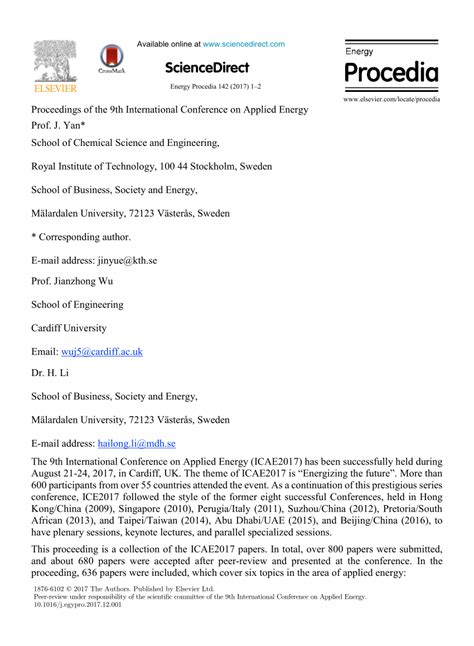 Pdf Proceedings Of The 9th International Conference On Applied Energy