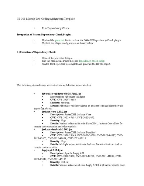 Cs 305 Module Two Coding Assignment Maven Dependency Check Report