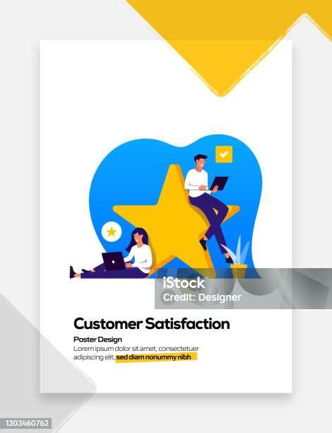 포스터 커버 및 배너를 위한 고객 만족 컨셉 플랫 디자인 현대 플랫 디자인 벡터 일러스트레이션 고객 서비스 담당자에 대한 스톡 벡터 아트 및 기타 이미지 Istock