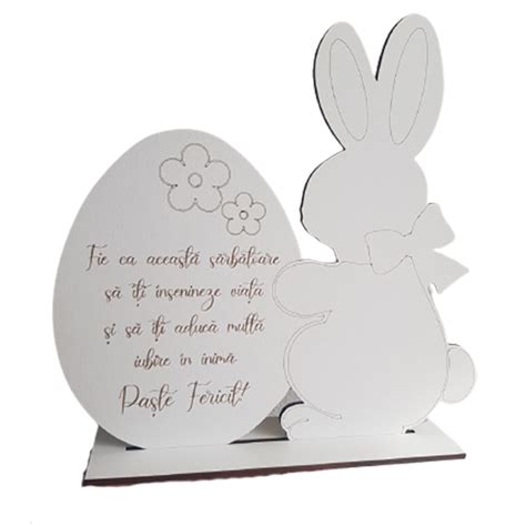 Decoratiune Iepuras Pentru Pasti Cu Mesaj Lemn Alb 20 Cm Artemistro