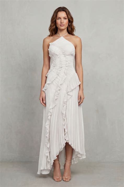 Lavirea Sculpted Pleats One Shoulder Midi Dress