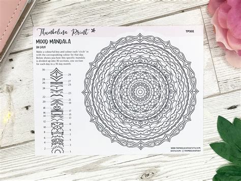 30 Day Mood Mandala Tracker Planner Sticker Bullet Journal Notes
