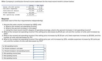 Answered Miller Companys Contribution Format Income Statement For The