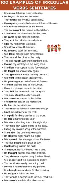 100 Examples Of Irregular Verbs Sentences