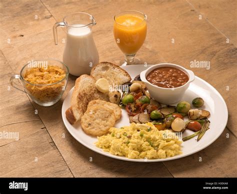 Continental Breakfast Scrambled Egg Baked Beans Bread Toast Oats