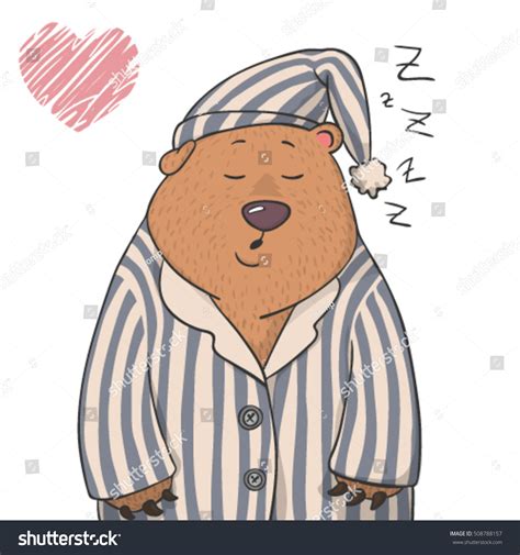 Cute Sleepy Bear In A Pajama Isolated On White Background Cartoon