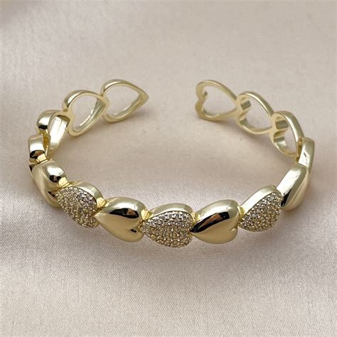 Oro Laminado Individual Bangle Gold Filled Style Heart Design With W