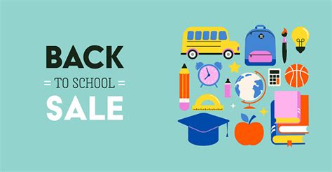 생생한 색상 학교 배경 개념 디자인으로 돌아갑니다 기하학적 플랫 스타일 그림 배너 및 포스터 학용품과 노란 버스 삽화 신학기에 대한 스톡 벡터 아트 및 기타 이미지 Istock