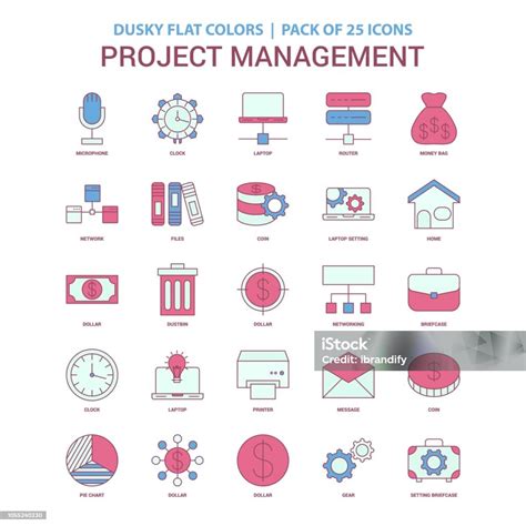 프로젝트 관리 아이콘 더 스키 평면 색상빈티지 25 아이콘 팩 경영자에 대한 스톡 벡터 아트 및 기타 이미지 경영자 기어 기계 부분 노트북 Istock