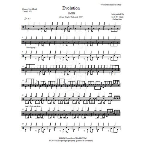Korn Evolution Drum Sheet Drum Score Drum Note Drum