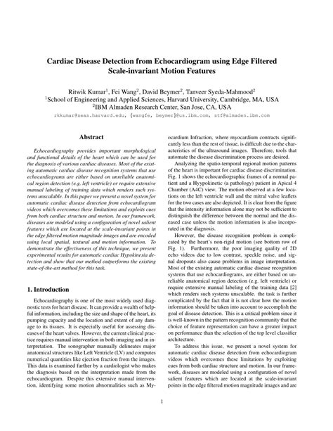 Pdf Cardiac Disease Detection From Echocardiogram Using Edge Filtered Scale Invariant Motion