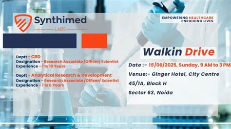 Synthimed Labs Noida Hiring Scientist And Research Associate Openings