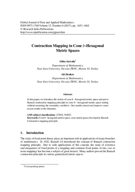 Pdf Contraction Mapping In Cone B Hexagonal Metric Spaces