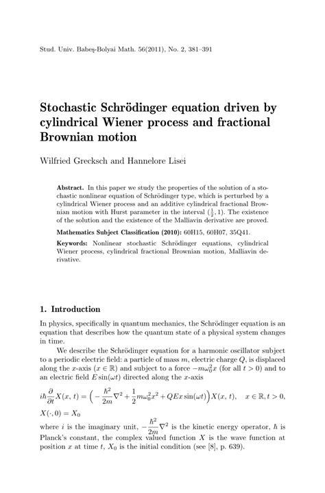 Pdf Stochastic Schrödinger Equation Driven By Cylindrical Wiener Process And Fractional