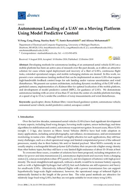 Autonomous Landing Of A Uav On A Moving Platform Using Model Predictive Control Docslib