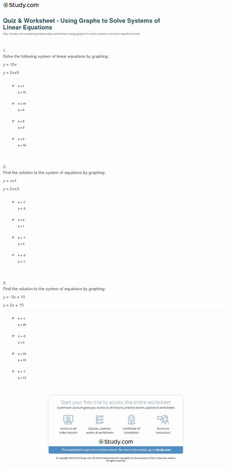 Graphing Linear Equations Practice Worksheet Unique Quiz Worksheet Using Graphs To Solve