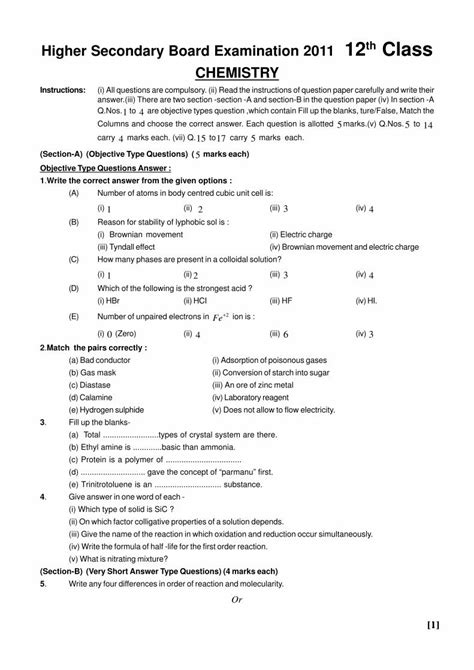 Pdf Chemistry 12th Board Exam Paper New