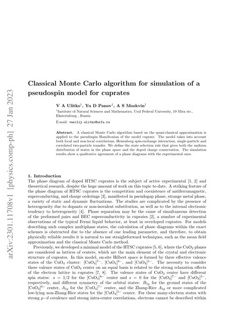 Pdf Classical Monte Carlo Algorithm For Simulation Of A Pseudospin