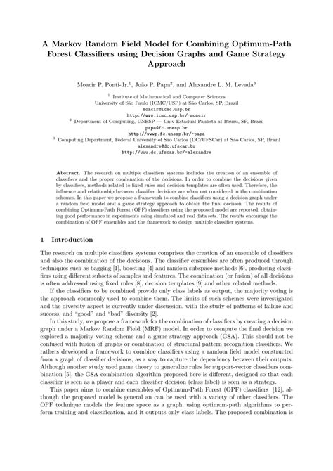 Pdf A Markov Random Field Model For Combining Optimum Path Forest Classifiers Using Decision