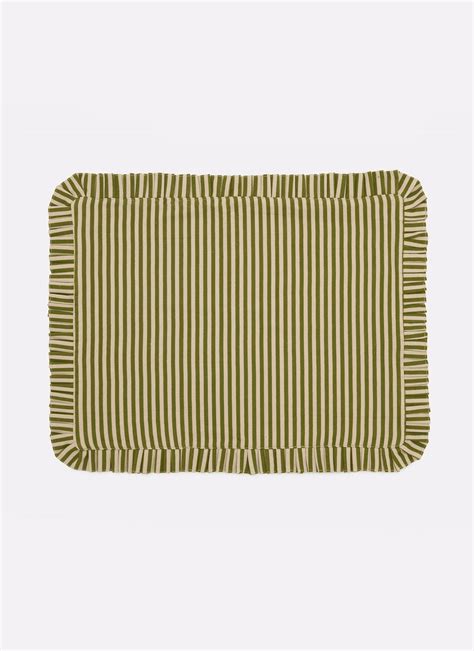 Hth X Domino Mini Stripe Oat And Moss Placemat Heather Taylor Home