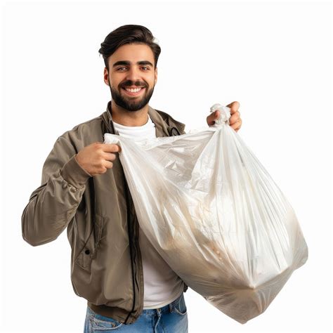 Man With Garbage Bag Isolated Volunteer Holding Black Bag Full Of