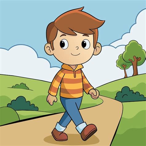 Premium Vector A Cartoon Of A Boy Walking Down A Path With A Boy In A