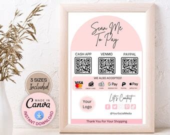 Editable Scan To Pay Template QR Code Sign Printable Payment Sign Scan To Pay Sign Scan To