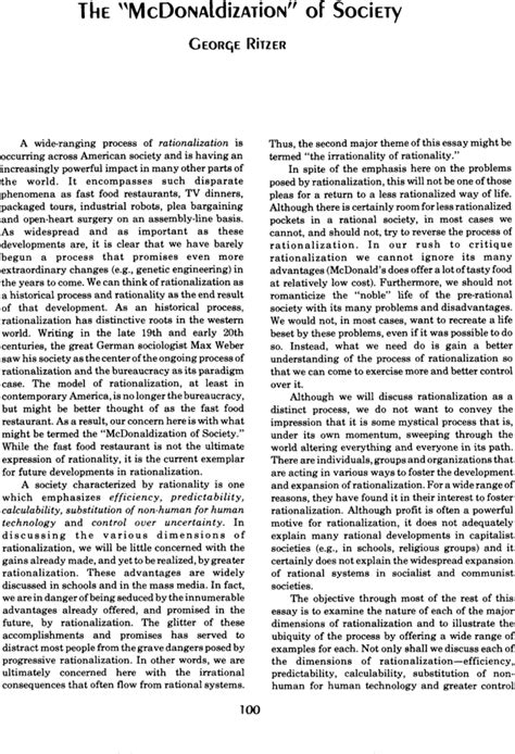 The “mcdonaldization” Of Society Ritzer 1983 Journal Of American