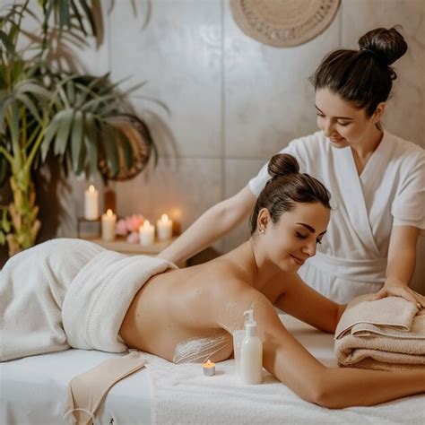 Beautiful Woman Receiving A Relaxing Back Massage Premium Ai