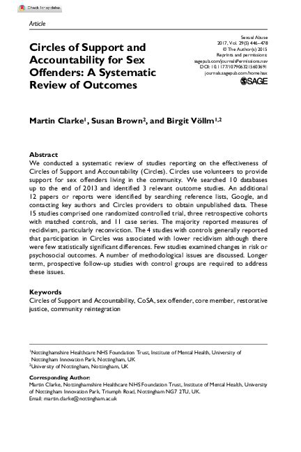 Pdf Circles Of Support And Accountability For Sex Offenders A Systematic Review Of Outcomes