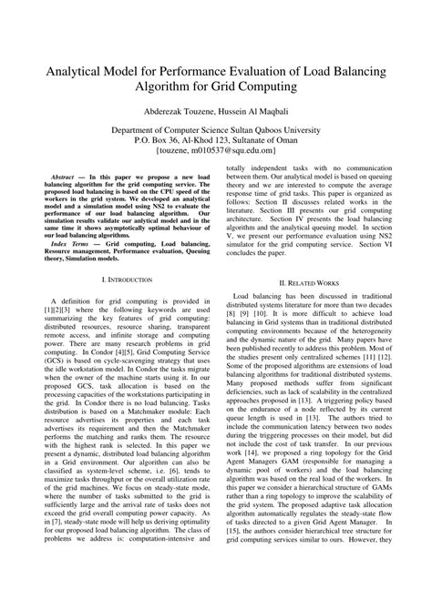 Pdf Analytical Model For Performance Evaluation Of Load Balancing Algorithm For Grid Computing