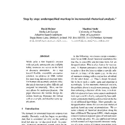 Step By Step Underspecified Markup In Incremental Rhetorical Analysis