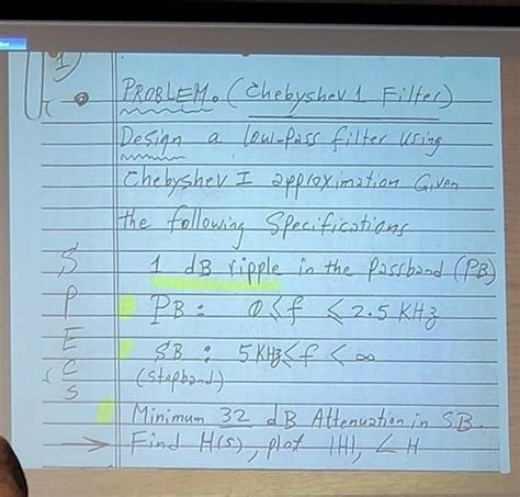 Solved PROBLEM Chebyshev Filter Design A Low Pass Chegg