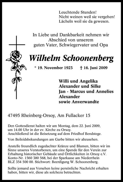Traueranzeigen Von Wilhelm Schoonenberg Trauer In Nrw De