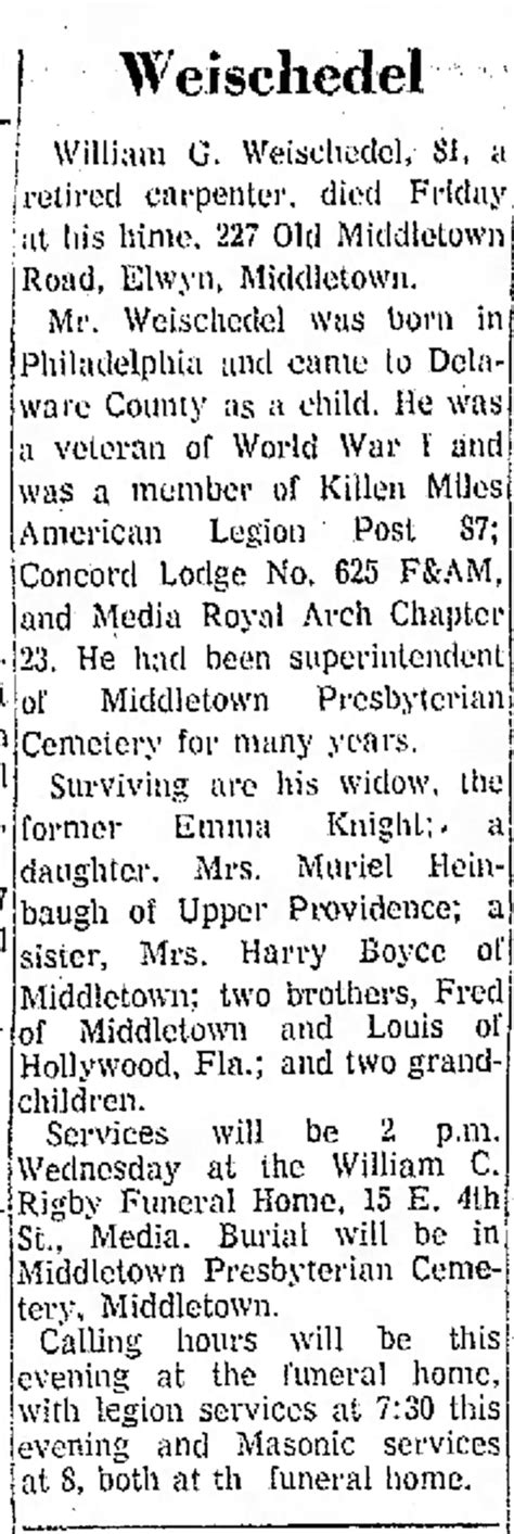 William G Weischedel Sr Unknown 1970 Find A Grave Memorial