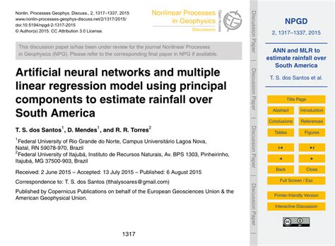 Pdf Ann And Mlr To Estimate Rainfall Over South America Artificial