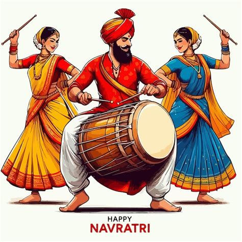행복한 나브라트리와 두르가 푸자 인도 축제 터 일러스트레이션 프리미엄 Ai 생성 벡터