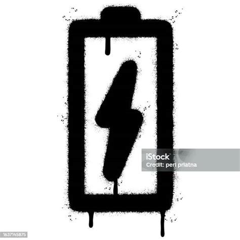 스프레이 페인티드 그래피티 배터리 충전 아이콘 흰색 배경으로 격리된 스프레이 그래피티 배터리 아이콘은 흰색 위에 검은색으로 스프레이를 뿌립니다 0명에 대한 스톡 벡터 아트