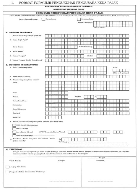 Formulir Pengukuhan Pkp Dan Cara Pengisiannya