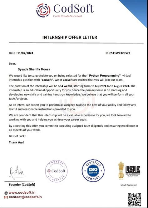 syeada shariffa on linkedin exciting internship newz i m thrilled to announce that i have