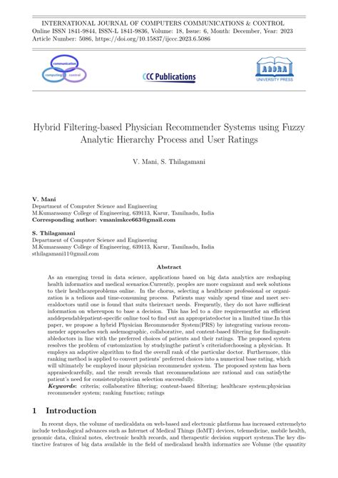Pdf Hybrid Filtering Based Physician Recommender Systems Using Fuzzy Analytic Hierarchy