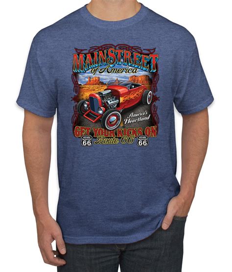 Main Street Of America Route 66 Hot Rod Cars And Trucks Mens Graphic T