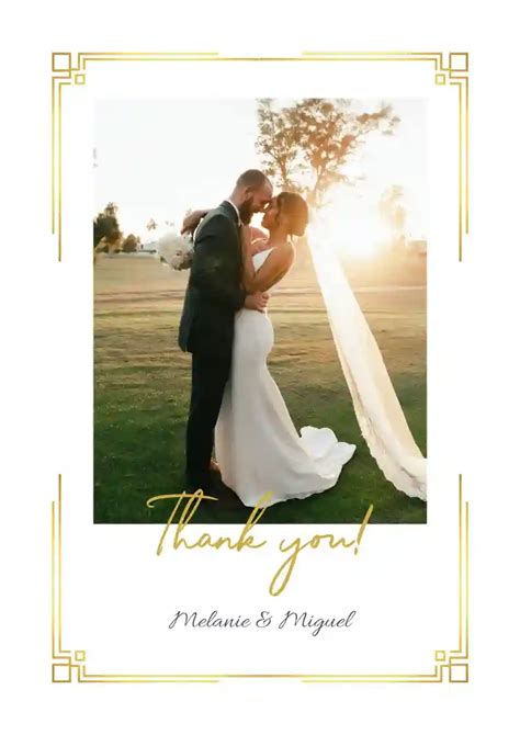 현대적인 금색 테두리 무료 결혼 감사 카드 Invitanku