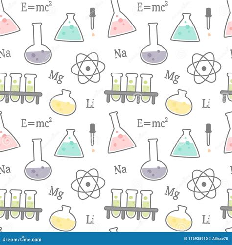 Cute Cartoon Science And Chemical Related Seamless Vector Pattern Background Illustration Stock